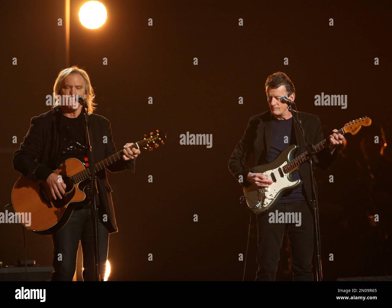 Joe Walsh, left, and Steuart Smith perform a tribute to Glenn Frey at ...