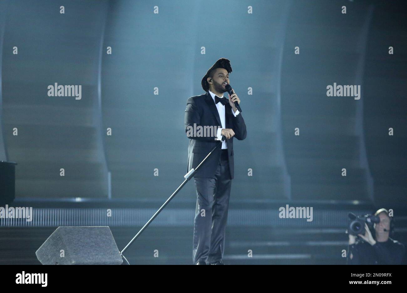 The Weeknd performs at the 58th annual Grammy Awards on Monday, Feb. 15 ...