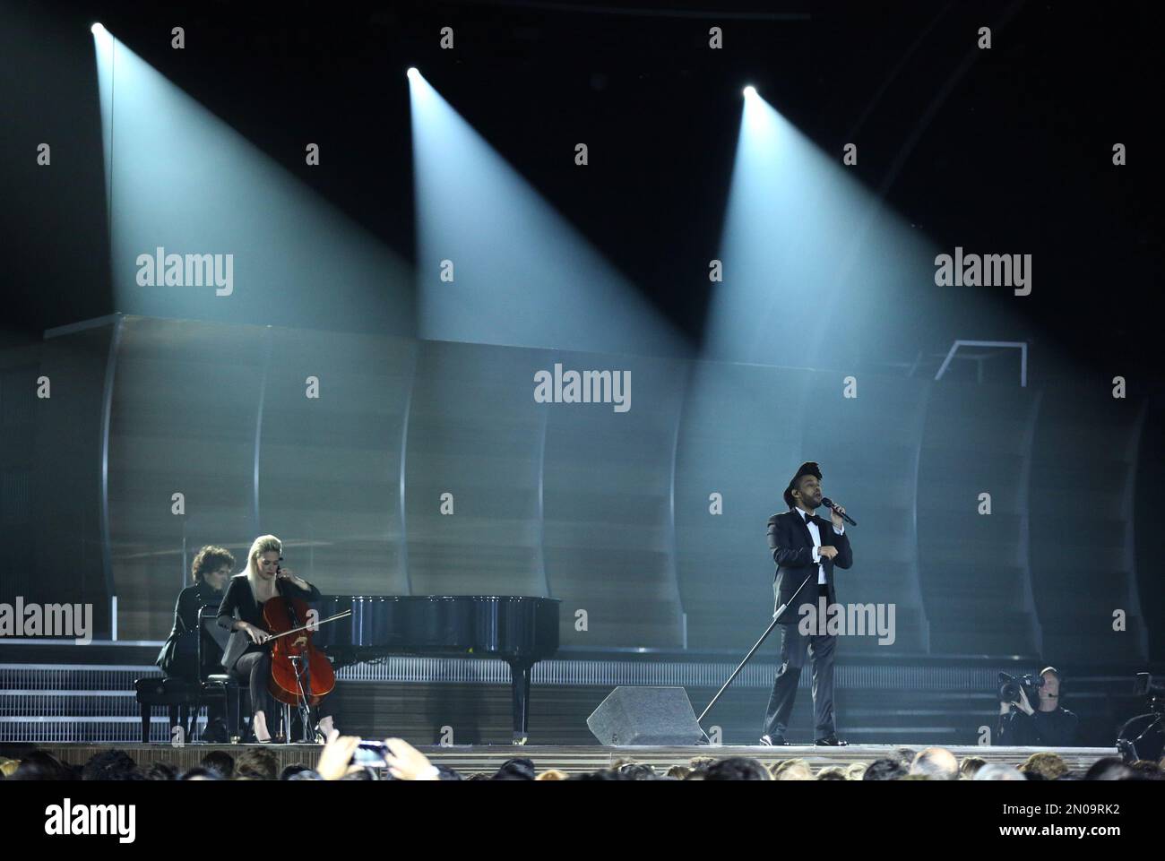 The Weeknd performs at the 58th annual Grammy Awards on Monday, Feb. 15 ...