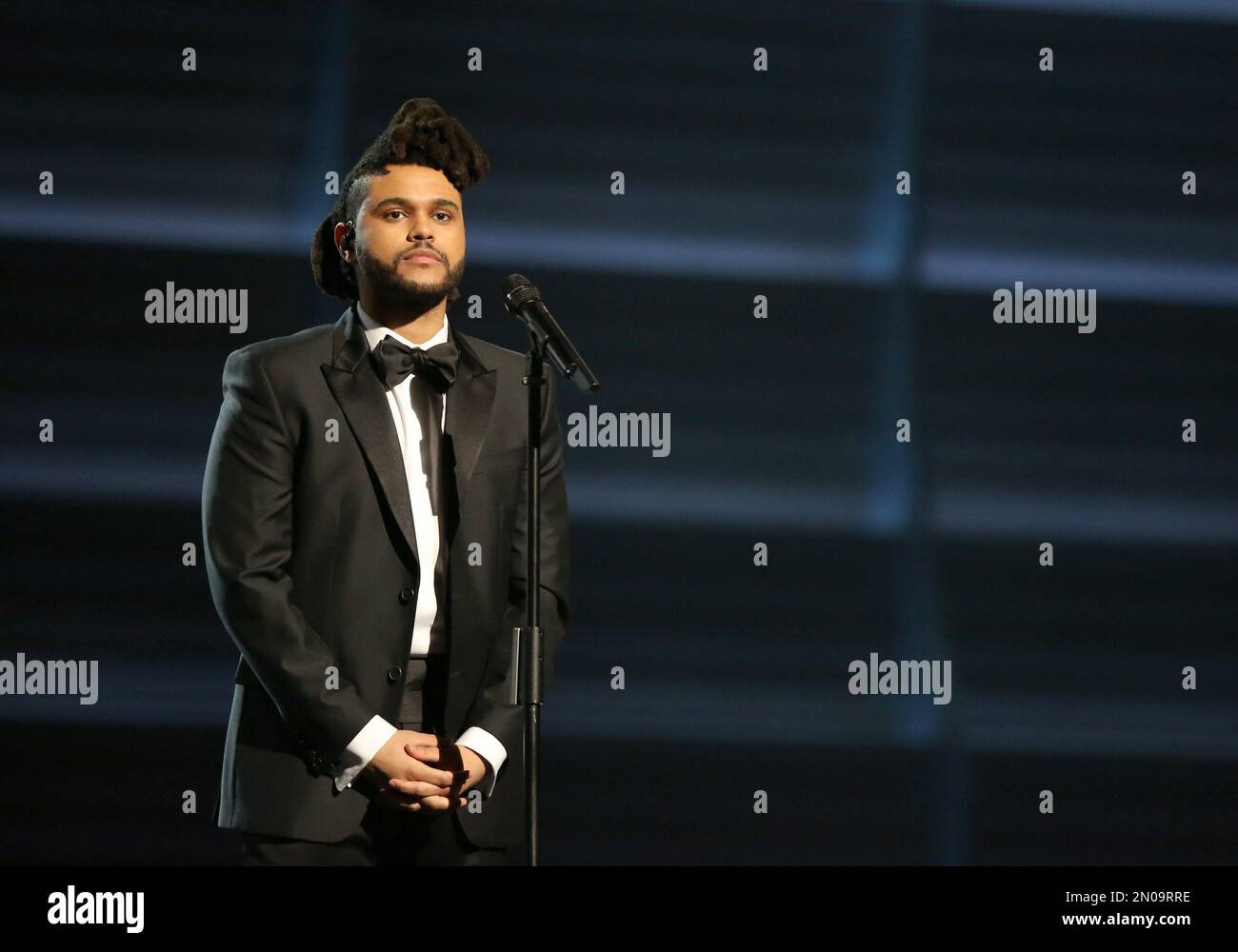 The Weeknd performs at the 58th annual Grammy Awards on Monday, Feb. 15 ...