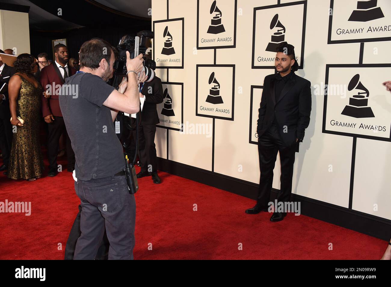The Weeknd arrives at the 58th annual Grammy Awards at the Staples ...