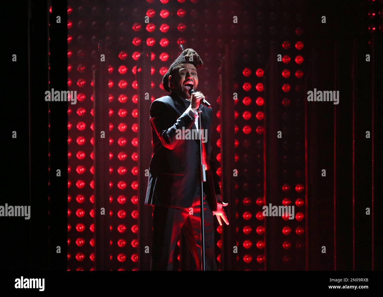 The Weeknd performs at the 58th annual Grammy Awards on Monday, Feb. 15 ...
