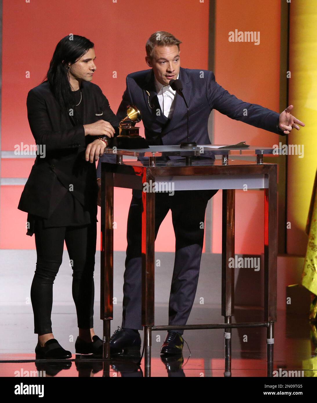 Skrillex, left, and Diplo accept the award for best dance recording for ...