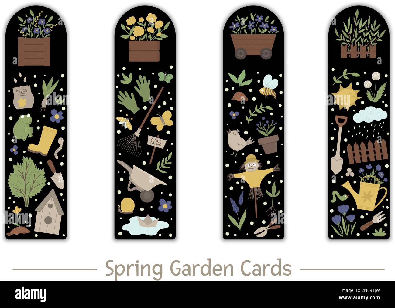 Vector set of garden bookmarks for children. Cute gardening tools ...