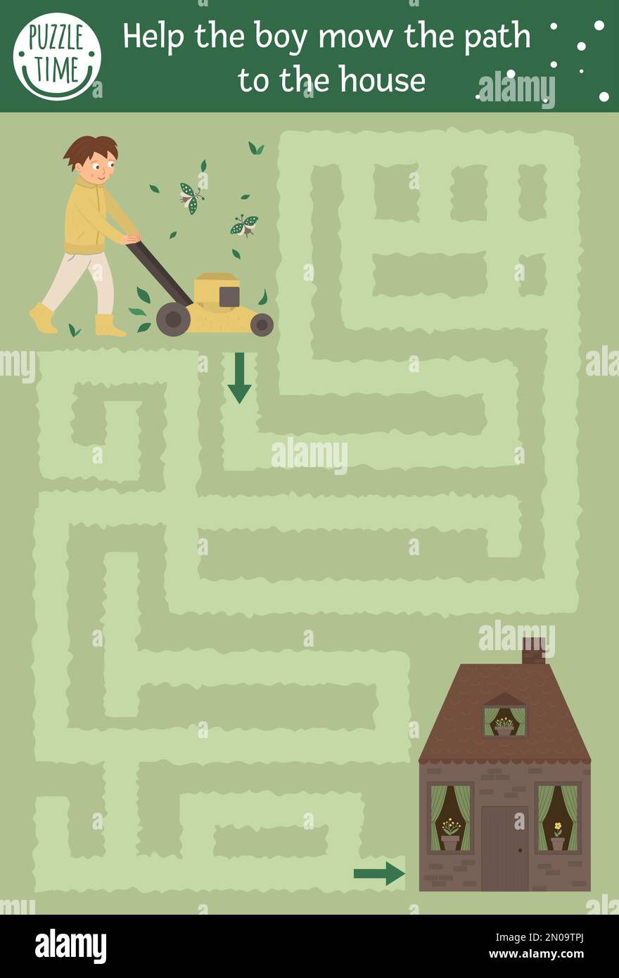 Spring maze for children. Preschool garden activity. Funny puzzle game ...