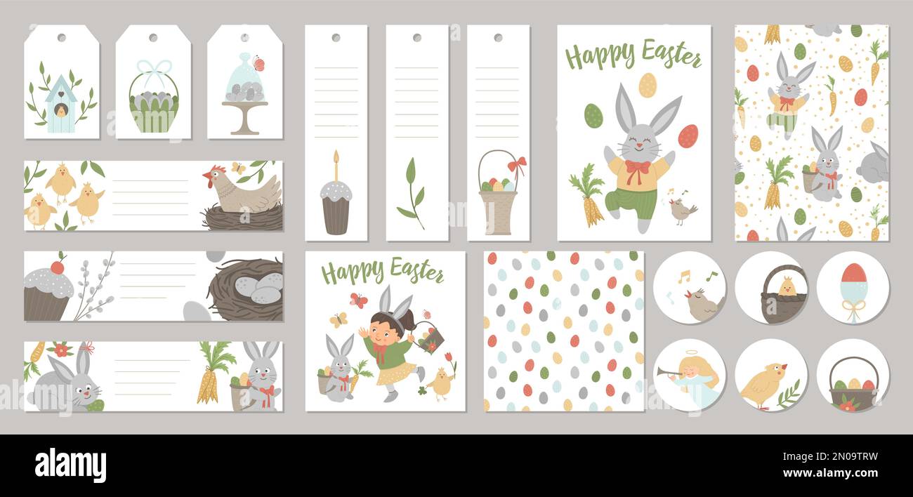 Set of vector Easter holiday card templates, gift tags, labels, pre ...