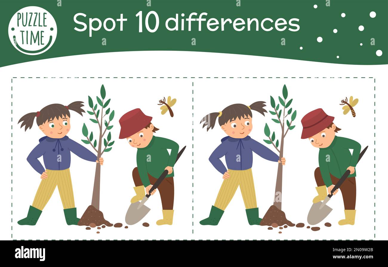 Spring find differences game for children. Garden preschool activity ...