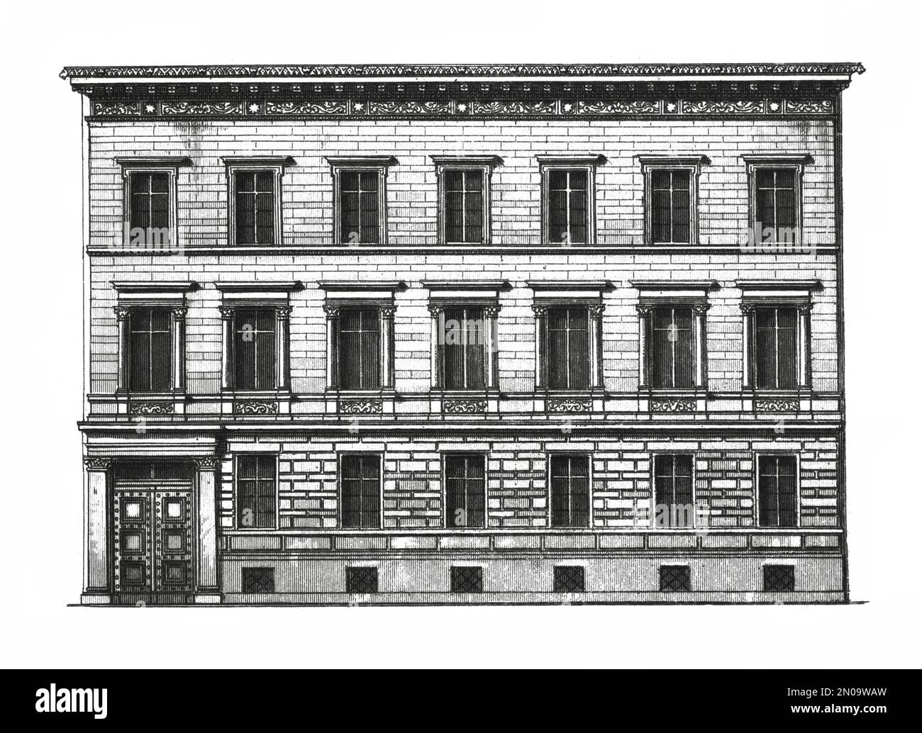 Antique 19th-century illustration depicting house in Berlin, XIX ...
