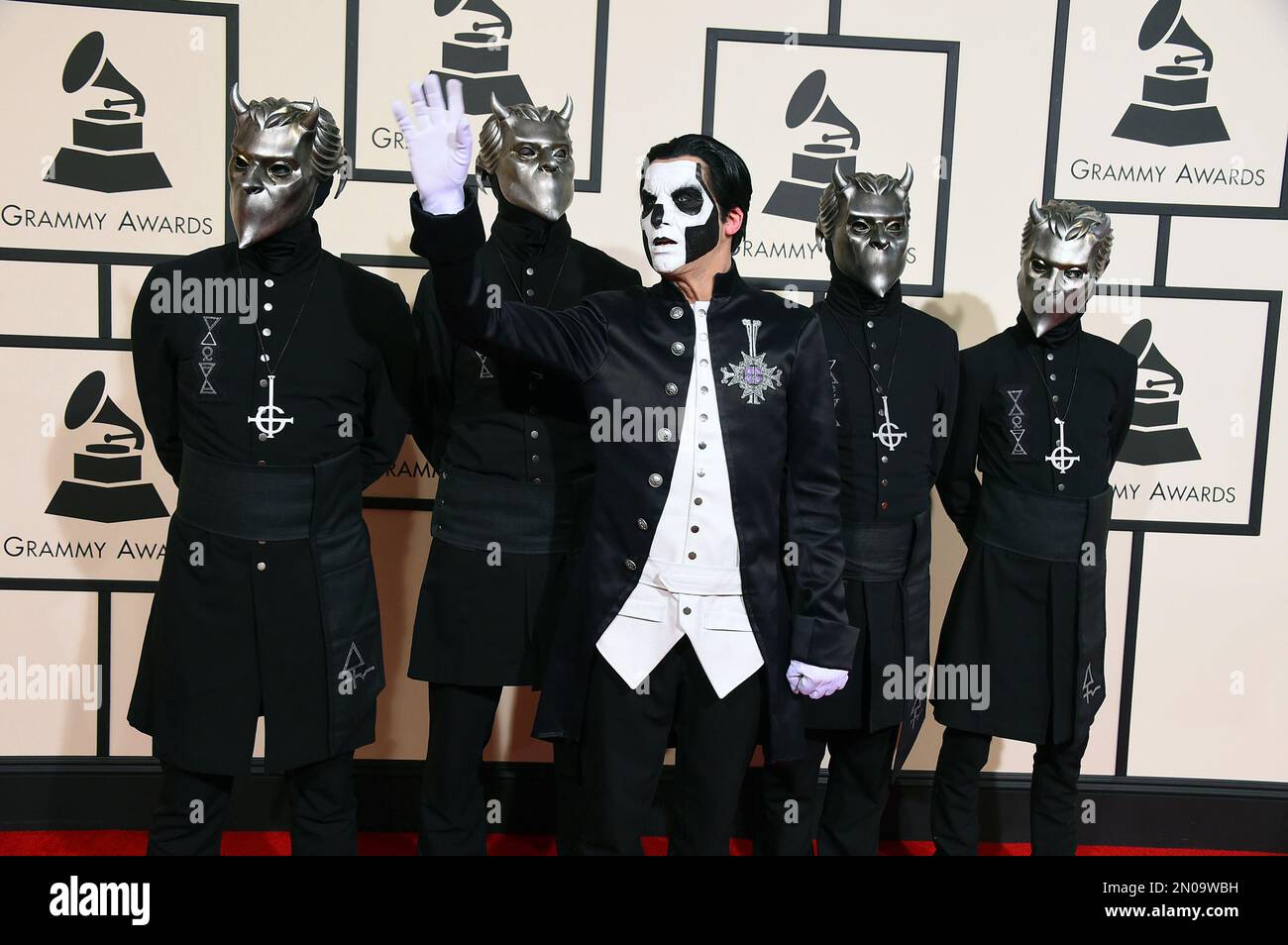 Ghost arrives at the 58th annual Grammy Awards at the Staples Center on ...