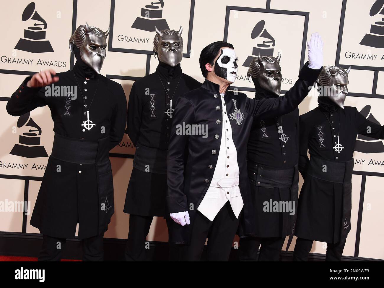 Ghost arrives at the 58th annual Grammy Awards at the Staples Center on ...