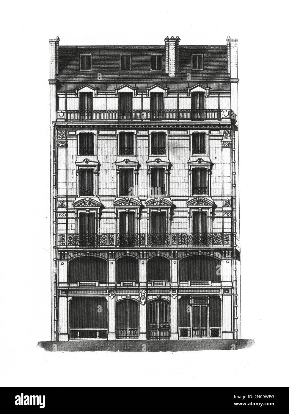 19th-century illustration of house in Paris, XIX century. Engraving ...