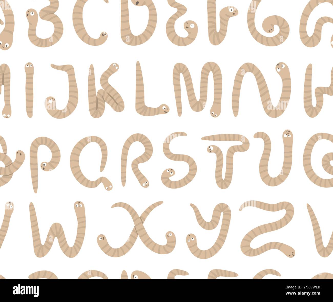 Spring garden themed alphabet seamless pattern for children with worms ...