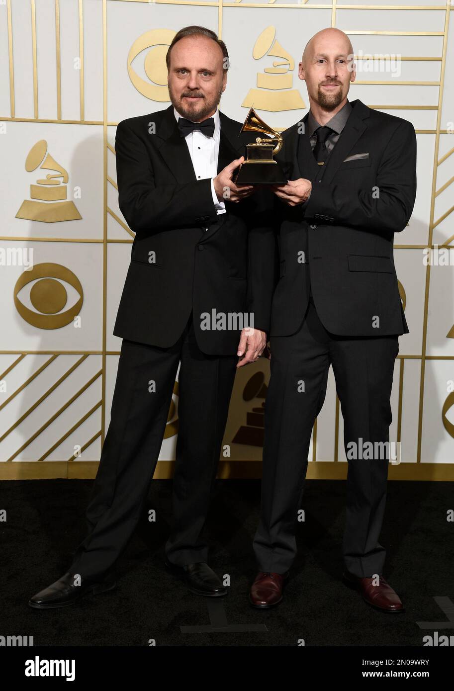 James Guthrie, left, and Joel Plante pose in the press room with the ...