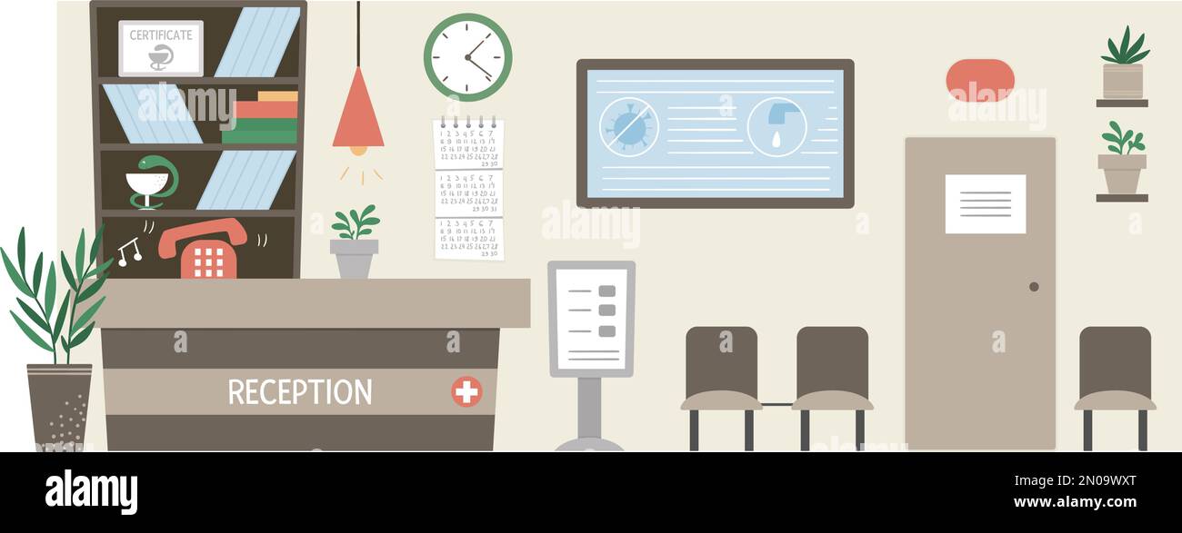 Vector hospital reception. Empty clinic corridor with doctor office ...