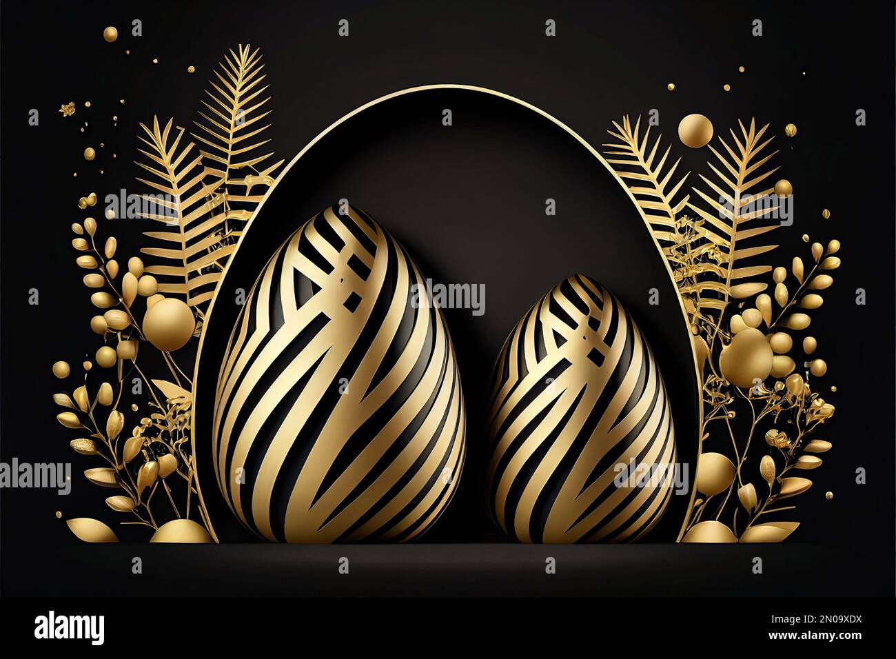 Luxury background with golden and black eggs. 3d luxury golden easter ...