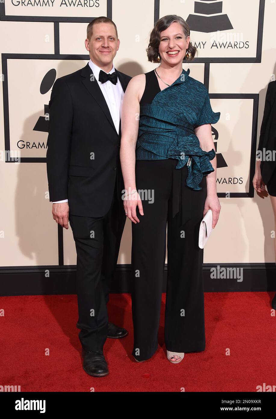 Matthew Duvall, left, and Lisa Kaplan arrive at the 58th annual Grammy ...