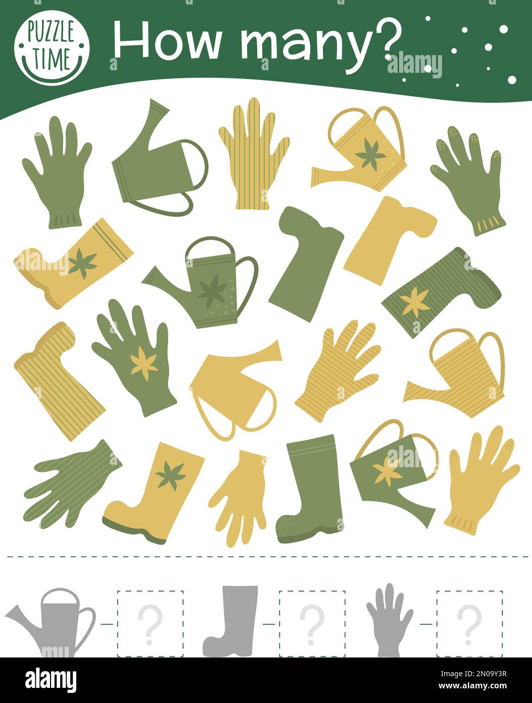 Counting game with garden symbols. Spring math activity for preschool ...