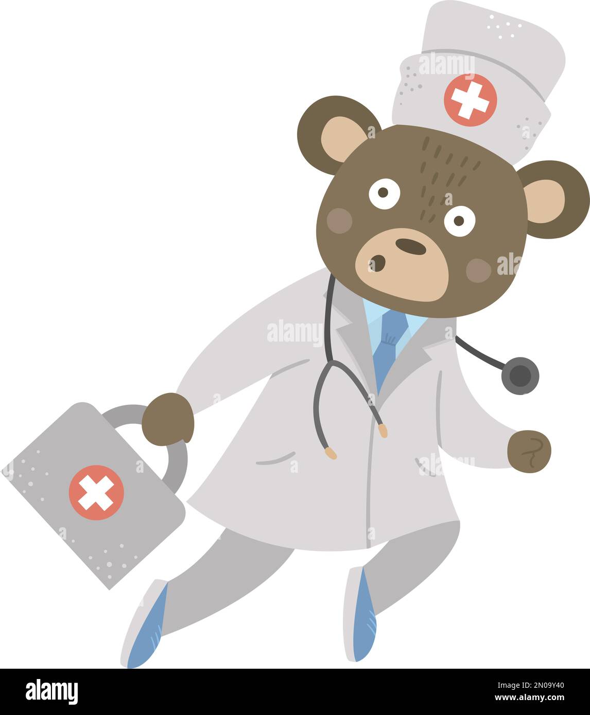 Vector bear doctor running with stethoscope and first aid kit. Cute ...
