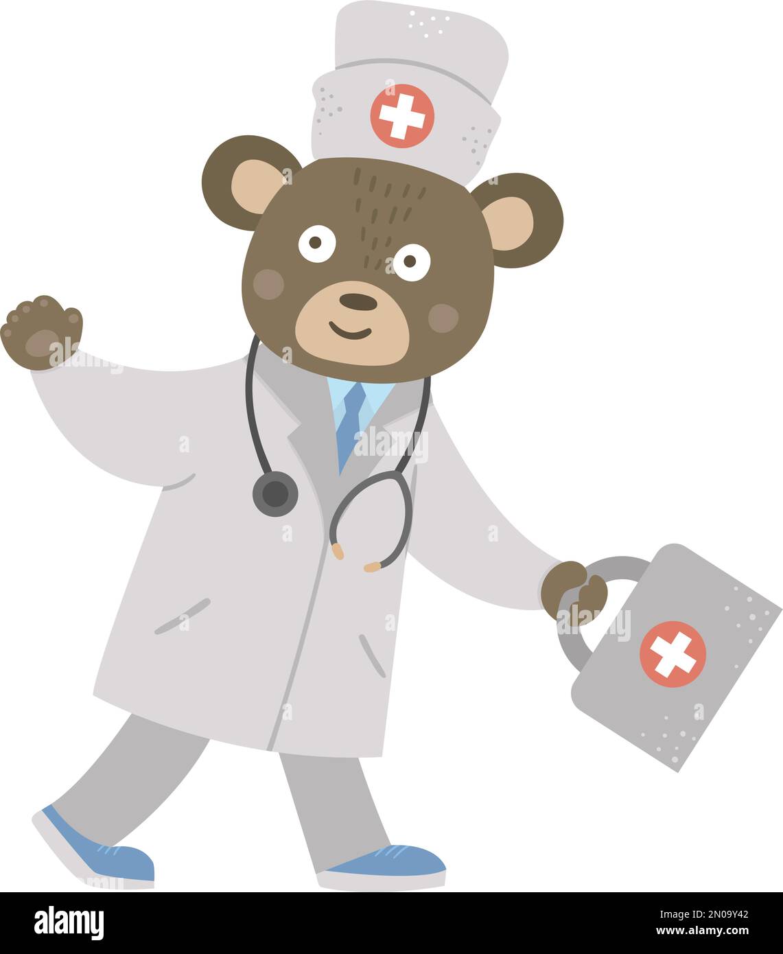Vector bear doctor going with first aid kit and waving his hand. Cute ...