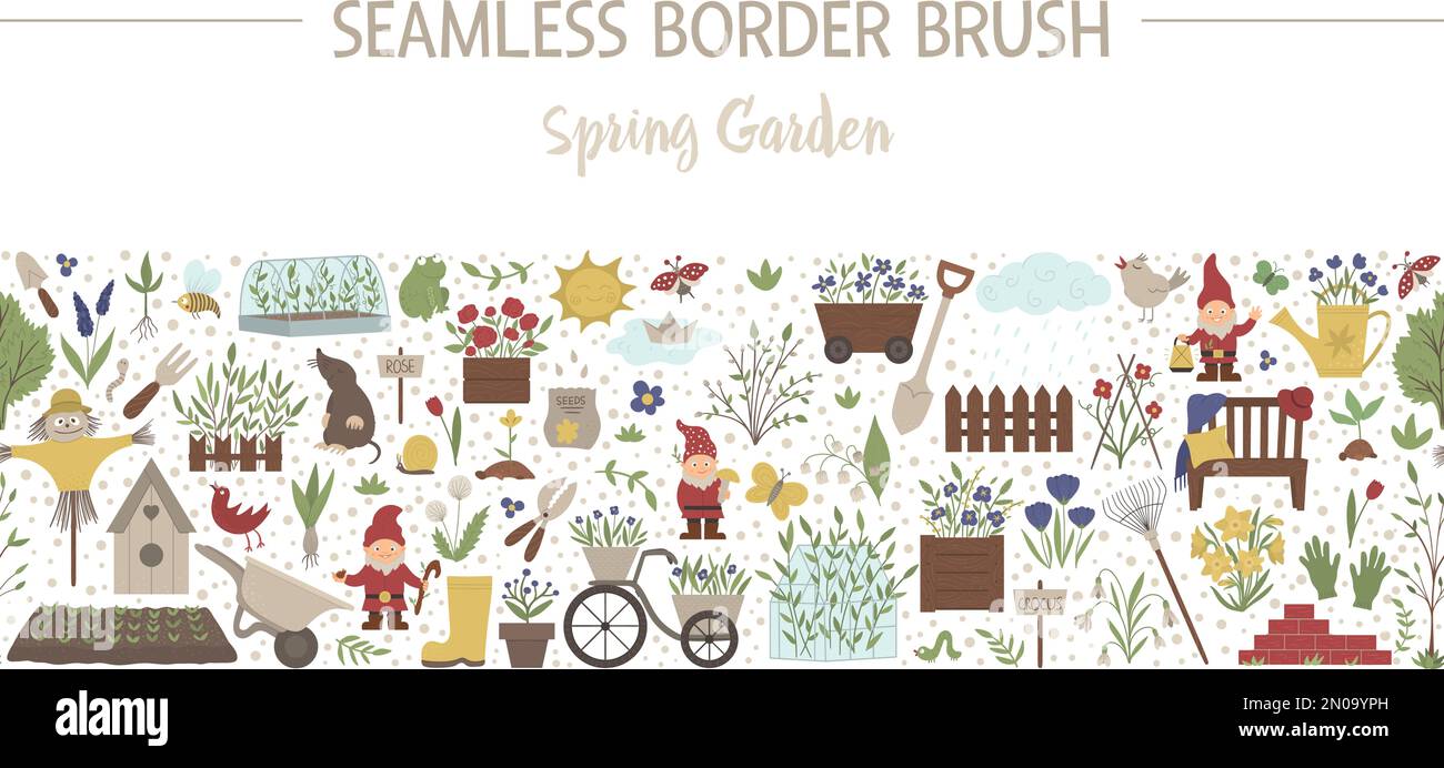 Vector spring garden seamless pattern brush. Gardening themed ...