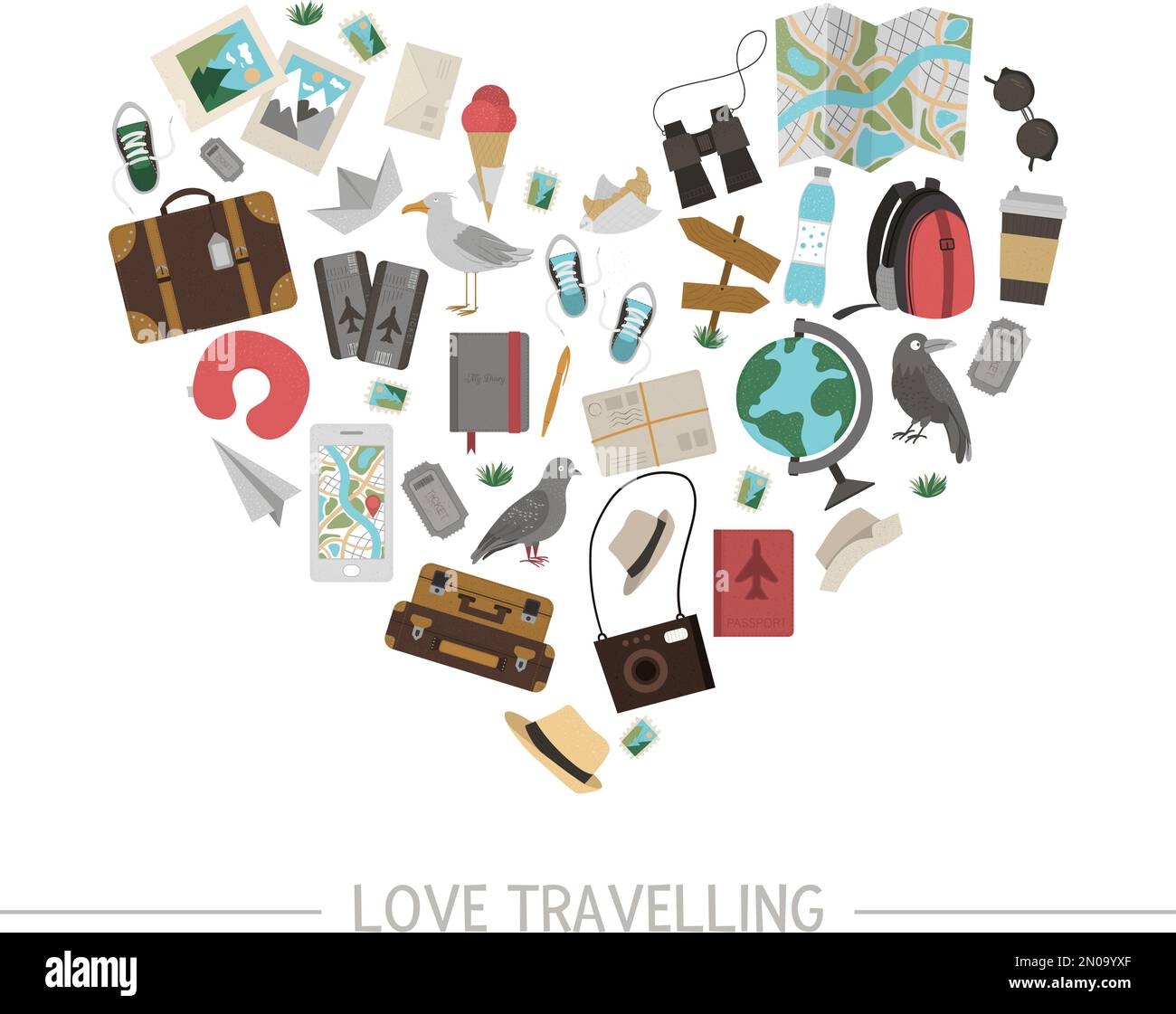 Vector frame with travelling objects. Journey elements banner design ...