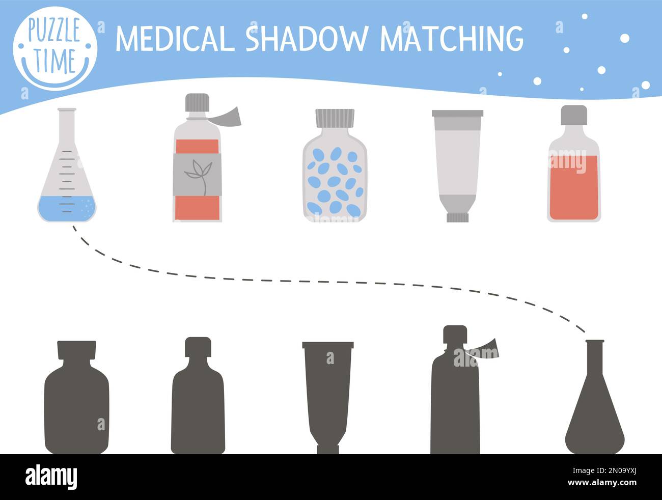 Shadow matching activity for children with medical equipment. Medicine ...