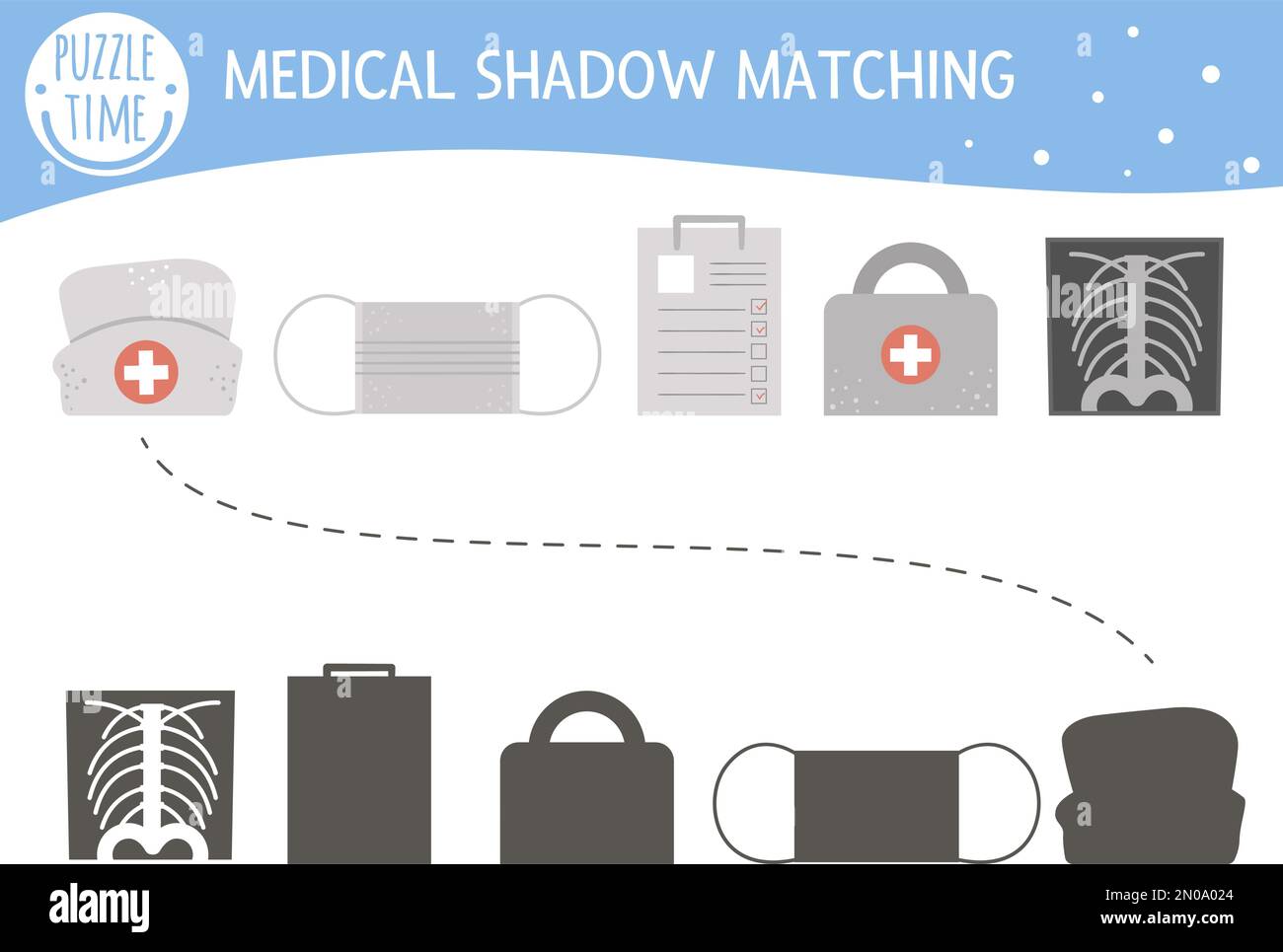 Shadow matching activity for children with medical equipment. Medicine ...