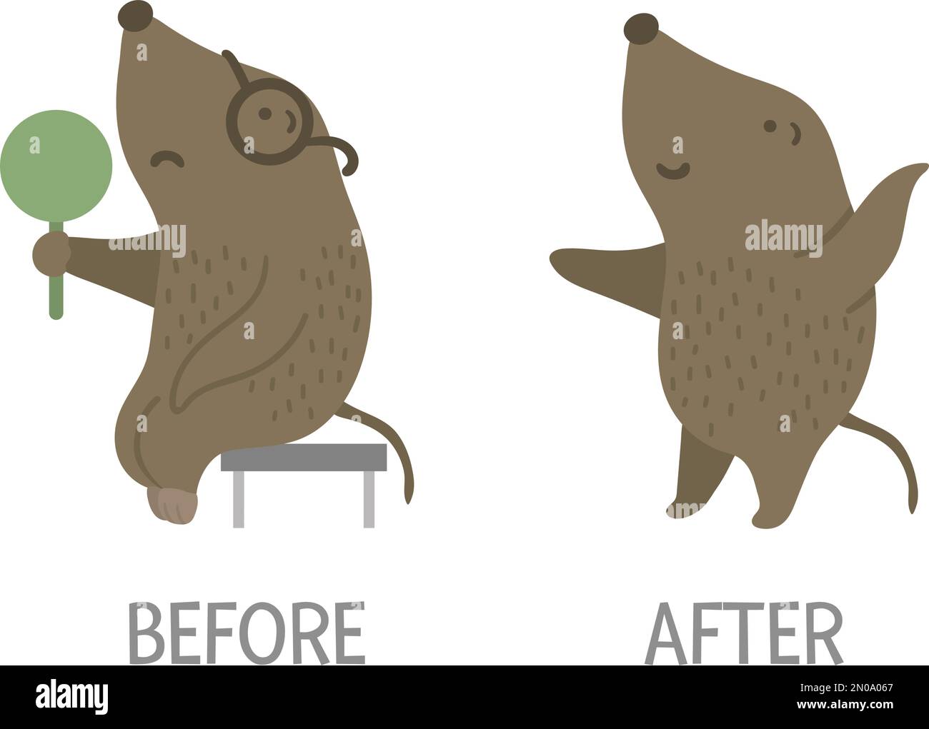 Vector ill animal versus healthy. Cute mole with eye glasses. Funny ...