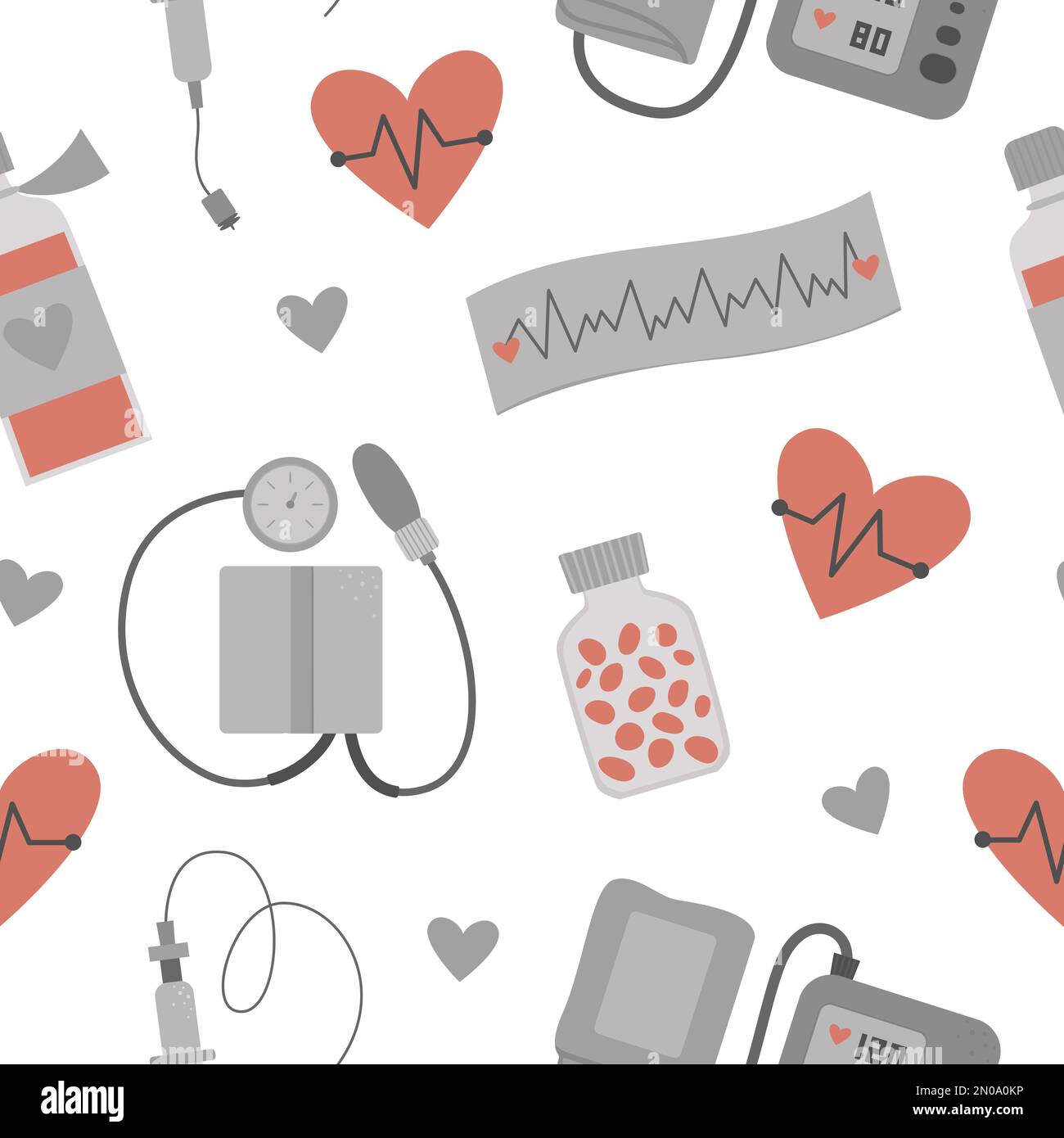 Vector seamless pattern with flat medical icons. Medicine heart health ...