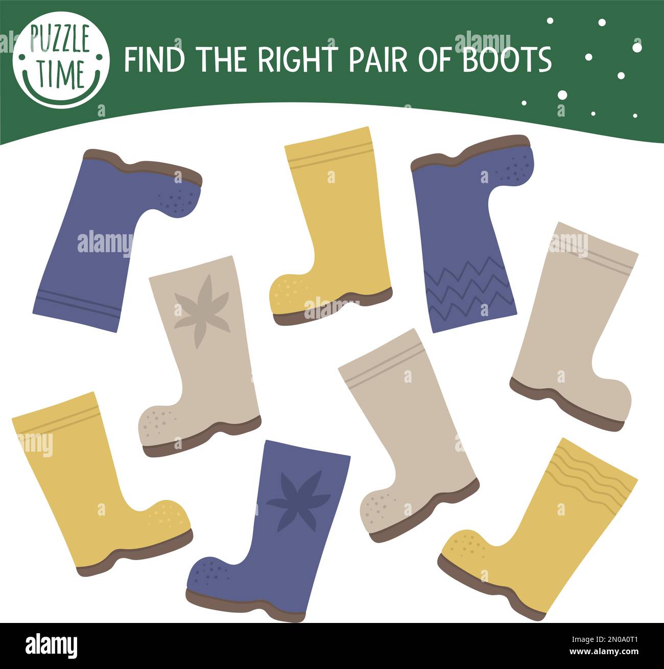 Find two same rubber boots. Garden or farm themed matching activity for ...