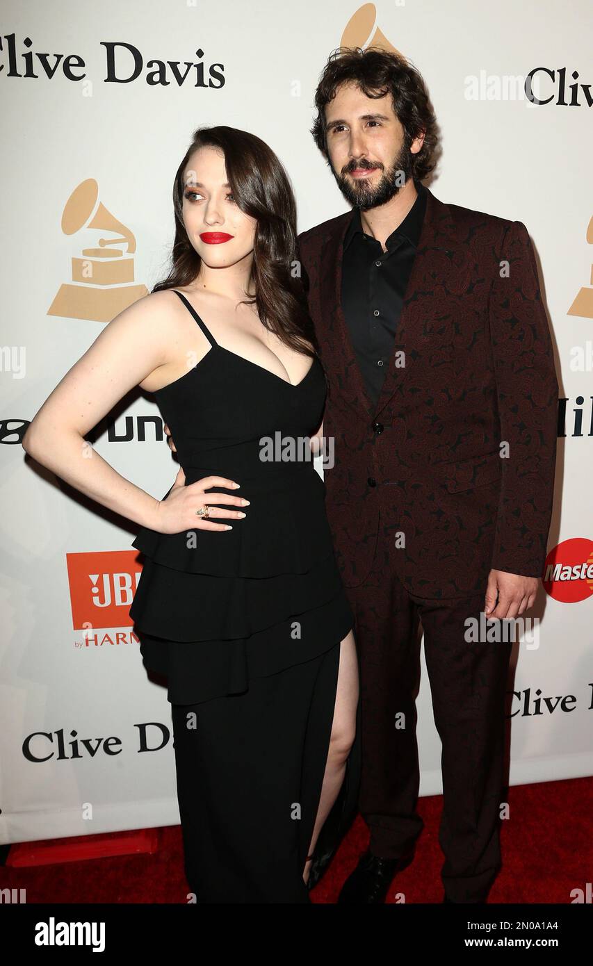 Kate Dennings, left, and Josh Groban arrive at the 2016 Clive Davis Pre ...