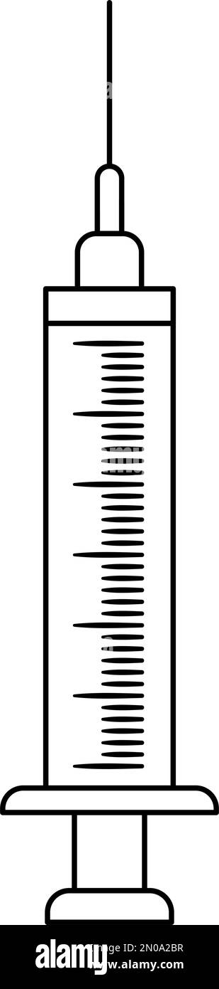 Vector flat syringe icon outline. Medical equipment line art picture ...