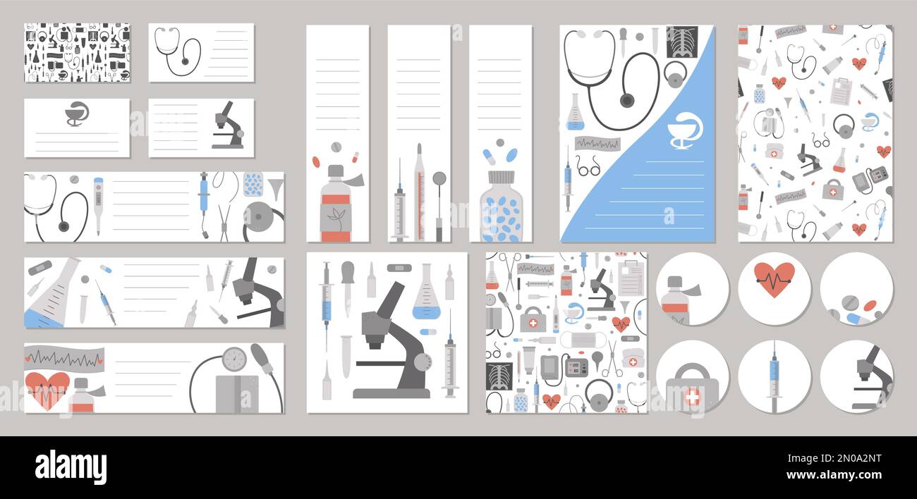 Set of vector medicine business card, tags, labels, pre-made designs ...