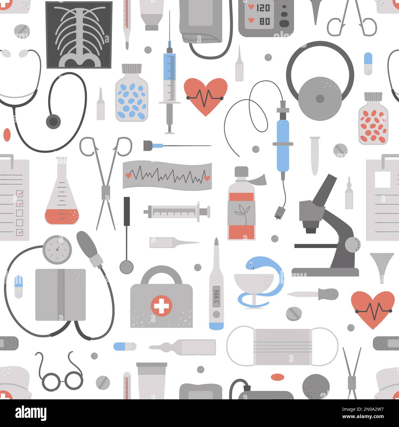 Vector seamless pattern with flat medical icons. Medicine or health ...