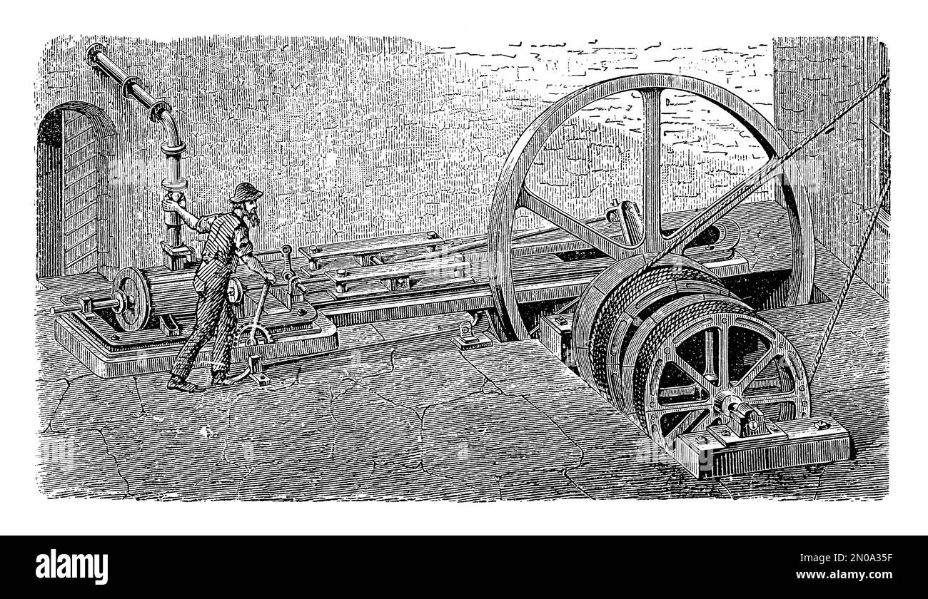 Antique illustration showing a 19th-century roller mill. Published in ...