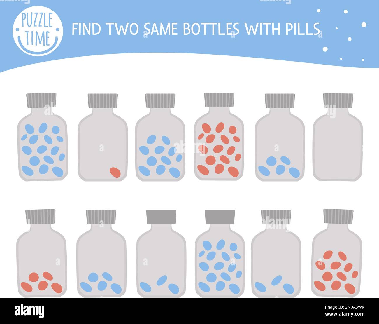 Find two same bottles with pills. Medical or healthcare themed matching ...