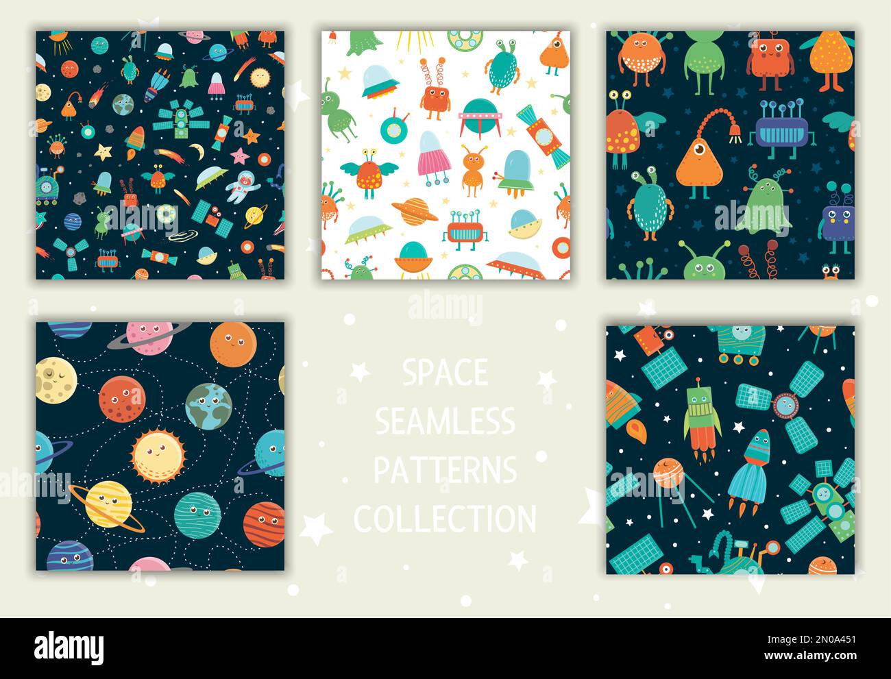 Vector collection of space seamless patterns. Bright and cheerful ...