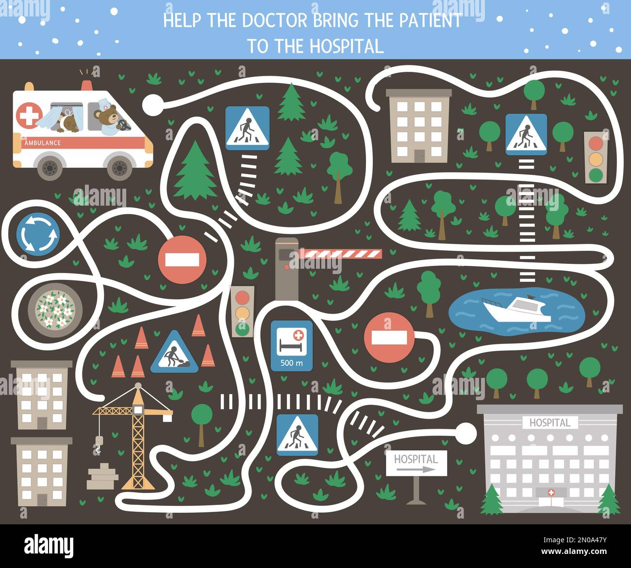 Medical maze for children on black background. Preschool medicine ...