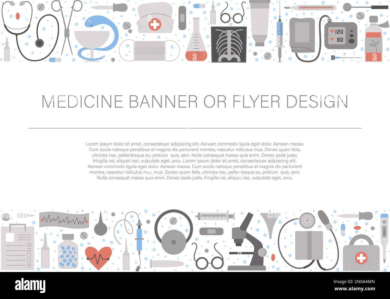 Vector horizontal layout frame with medical equipment and tools ...