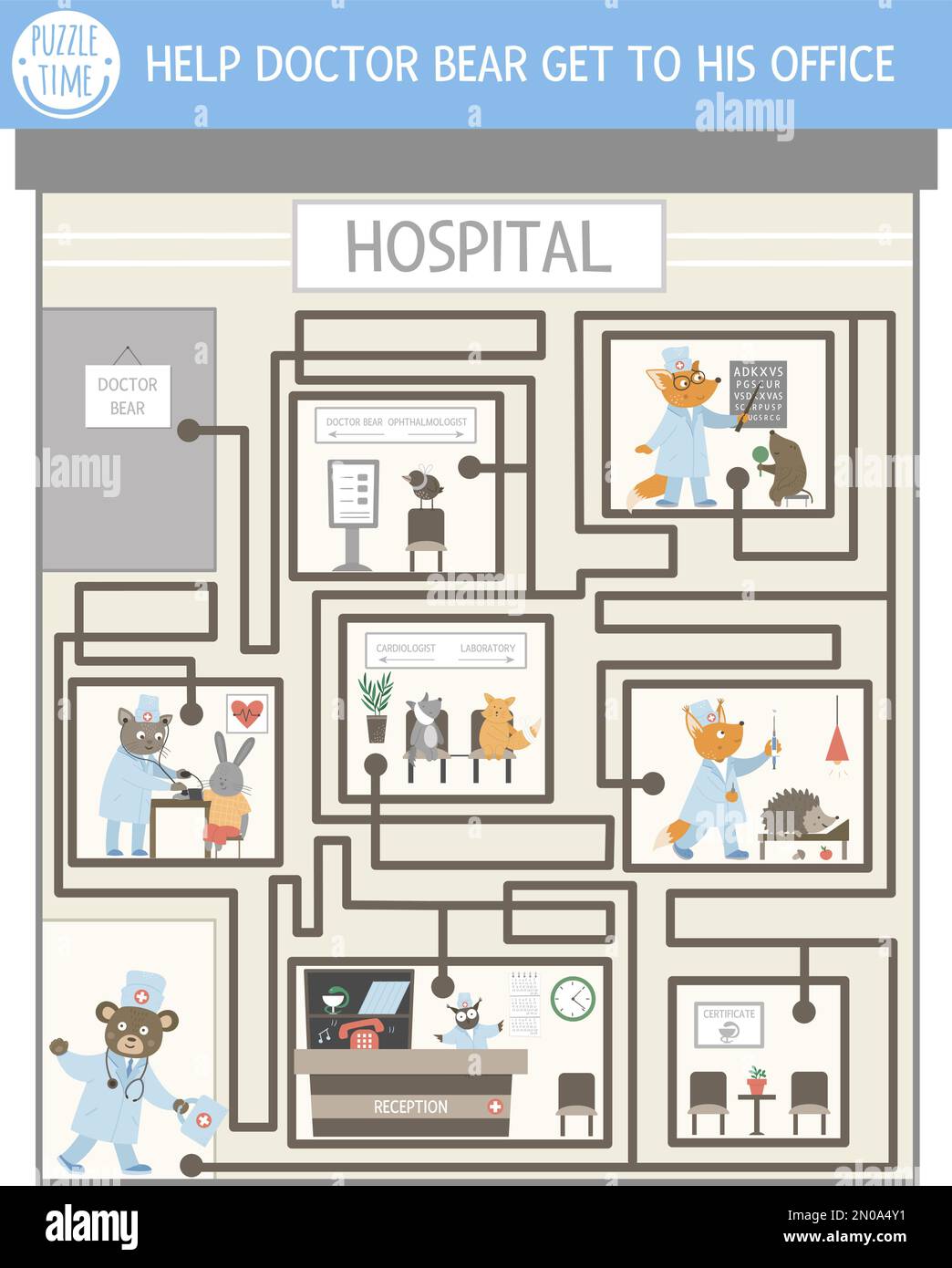 Medical adventure maze game for children with cute characters ...