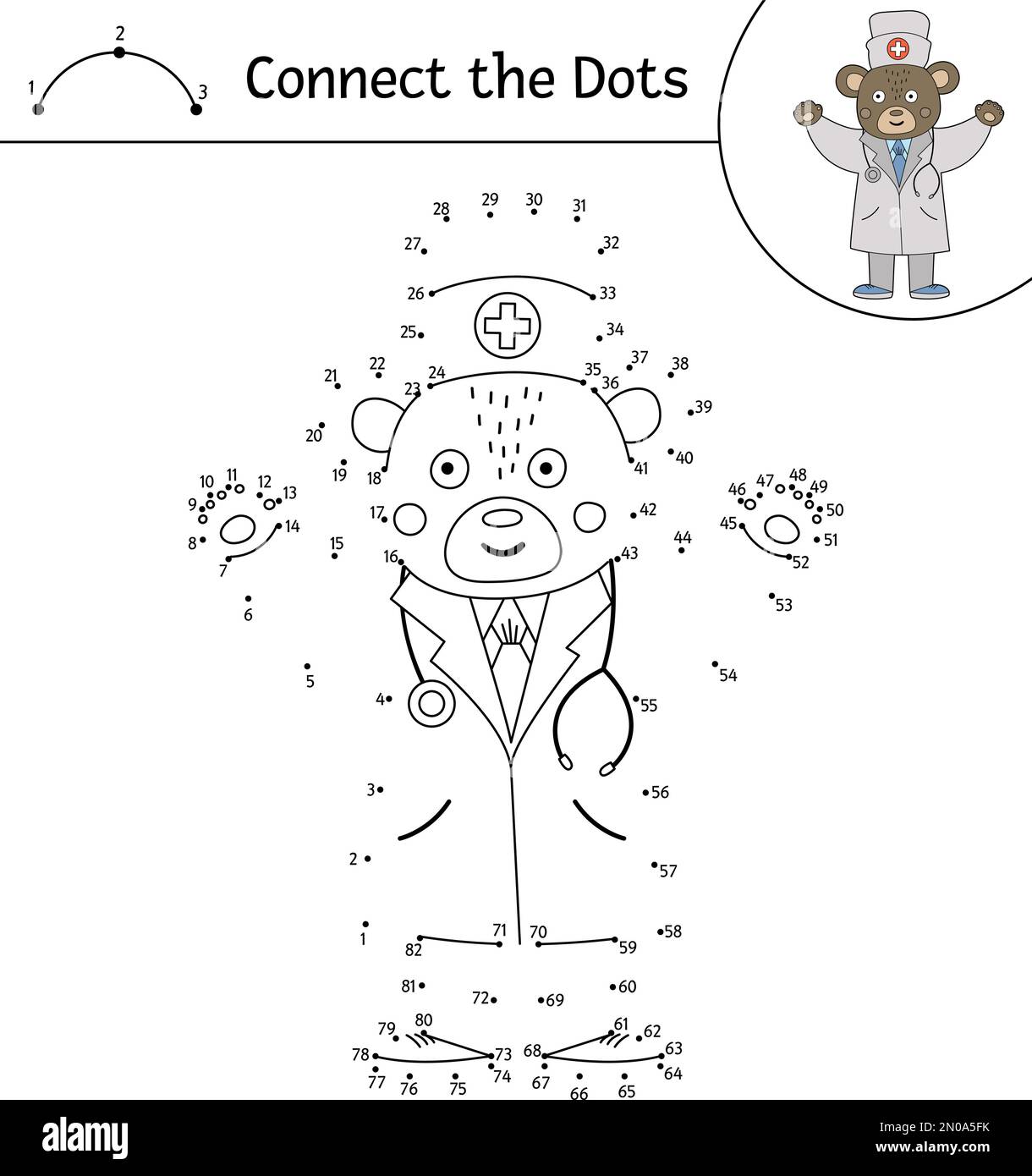 Vector dot-to-dot activity with cute animal doctor with his hands up ...