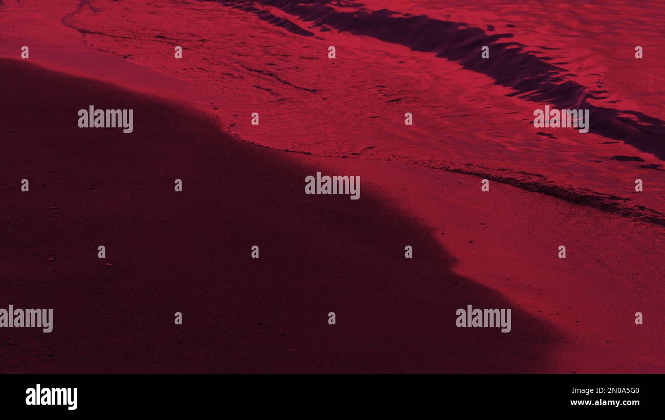 Beach view. Tranquil sea and seashore with viva magenta background ...