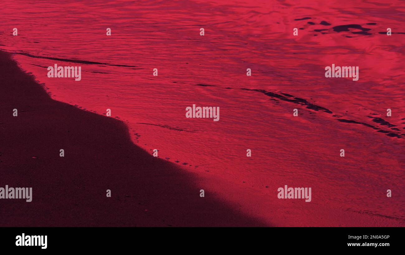 Beach view. Tranquil sea and seashore with viva magenta background ...