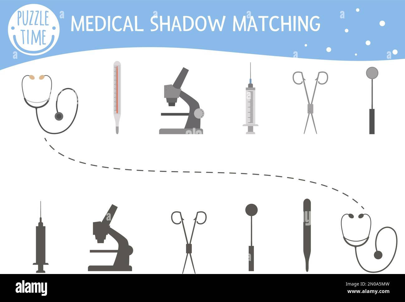 Shadow matching activity for children with medical equipment. Medicine ...