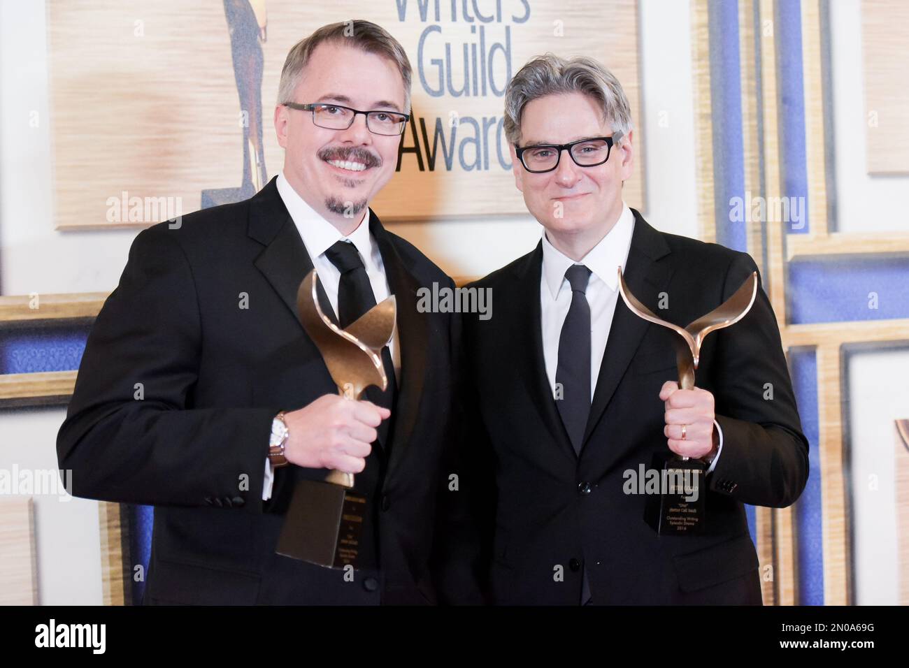 Vince Gilligan, left, and Peter Gould attend the 2016 Writers Guild ...