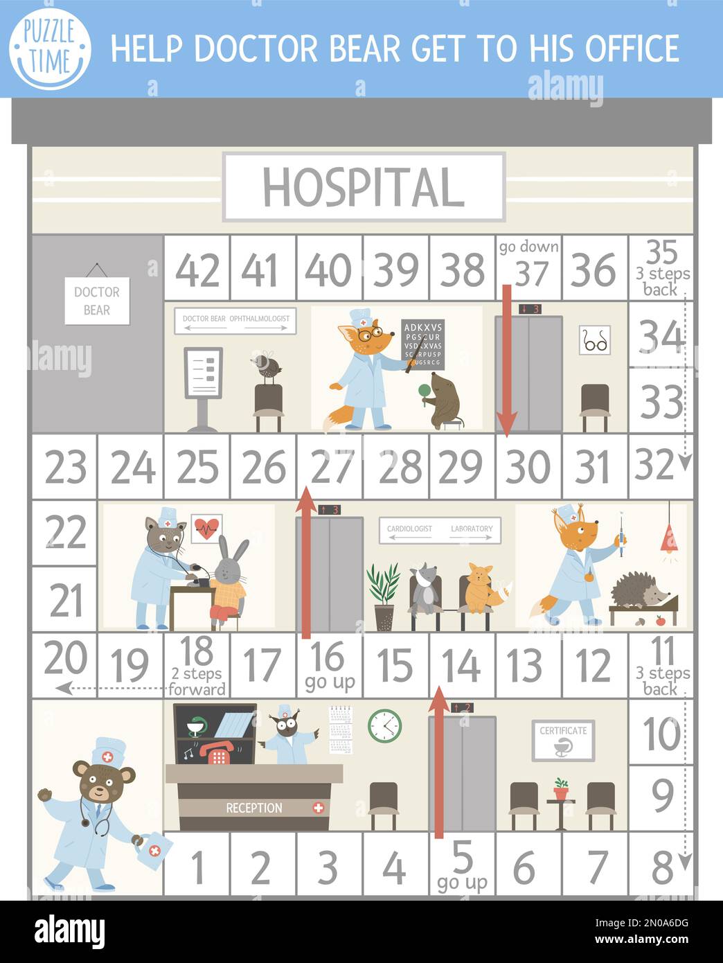Medical adventure board game for children with cute characters ...