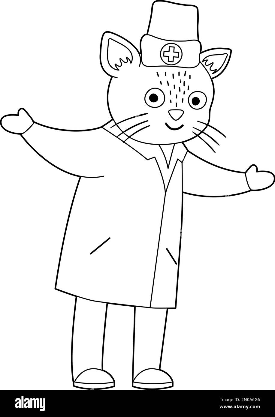 Vector outline animal doctor. Cute funny cat character. Medical ...