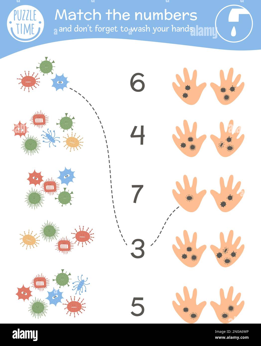 Matching game with viruses and dirty hands. Medical math activity for ...