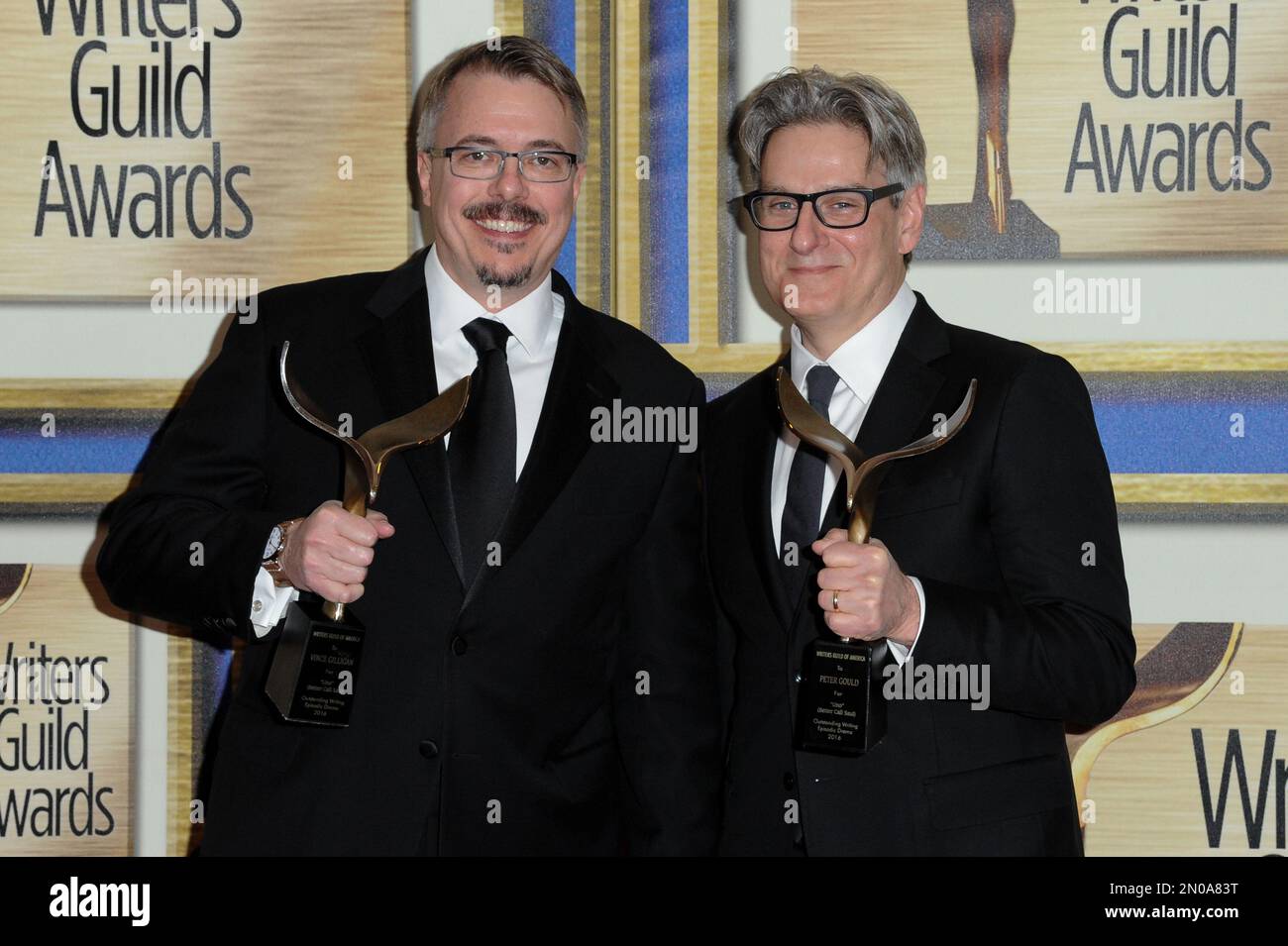 Vince Gilligan, left, and Peter Gould attend the 2016 Writers Guild ...