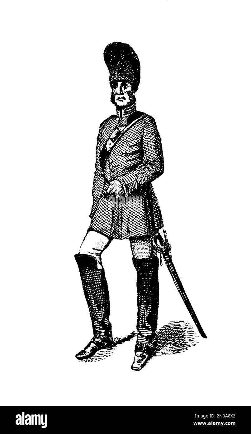 Antique illustration depicting English military unit in XIX century ...